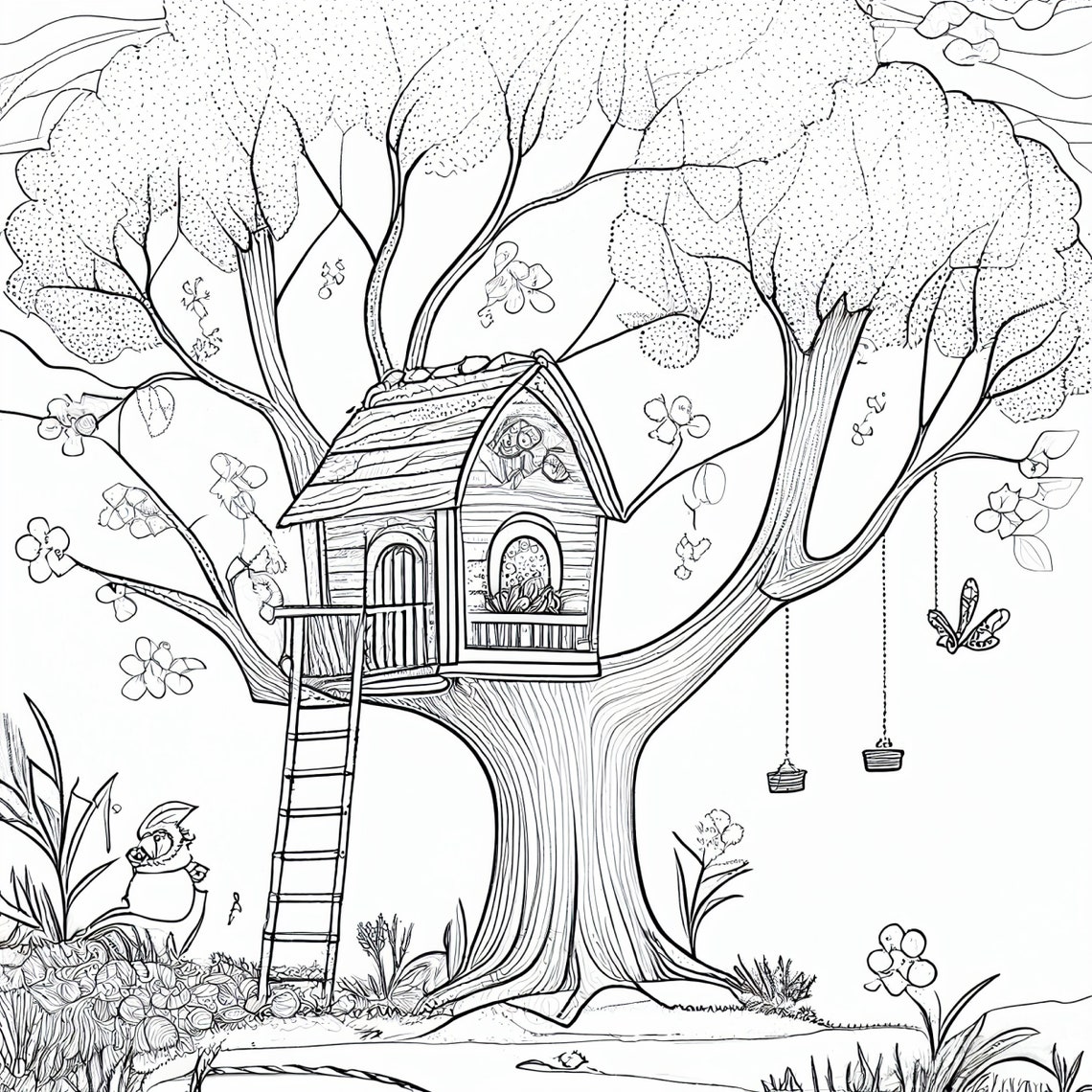 Treehouse 1- Coloring Pages (5) - Etsy