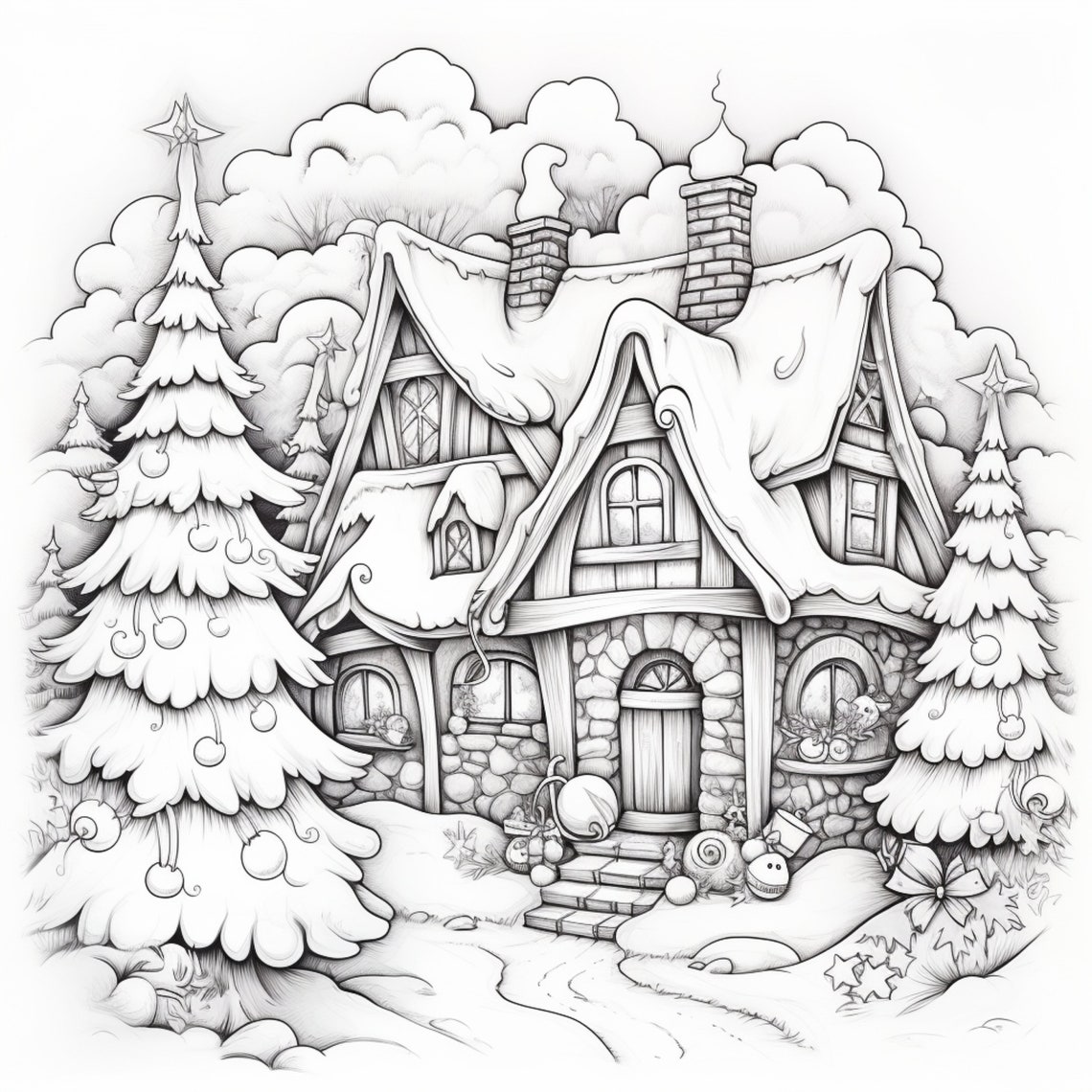 Winter/christmas 1 Coloring Pages 5 - Etsy