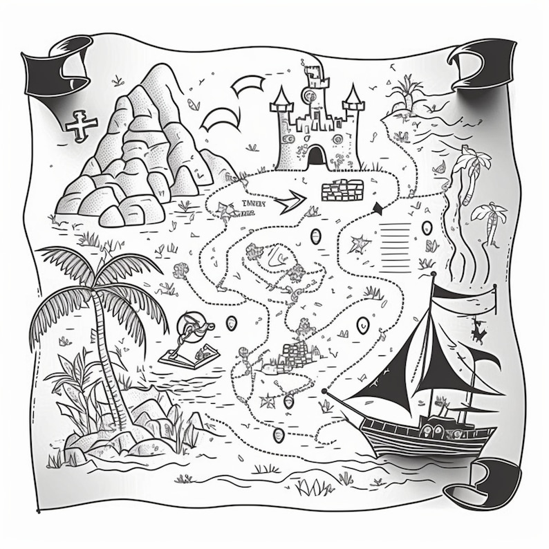 Treasure Map 2- Coloring Pages (5) - Etsy