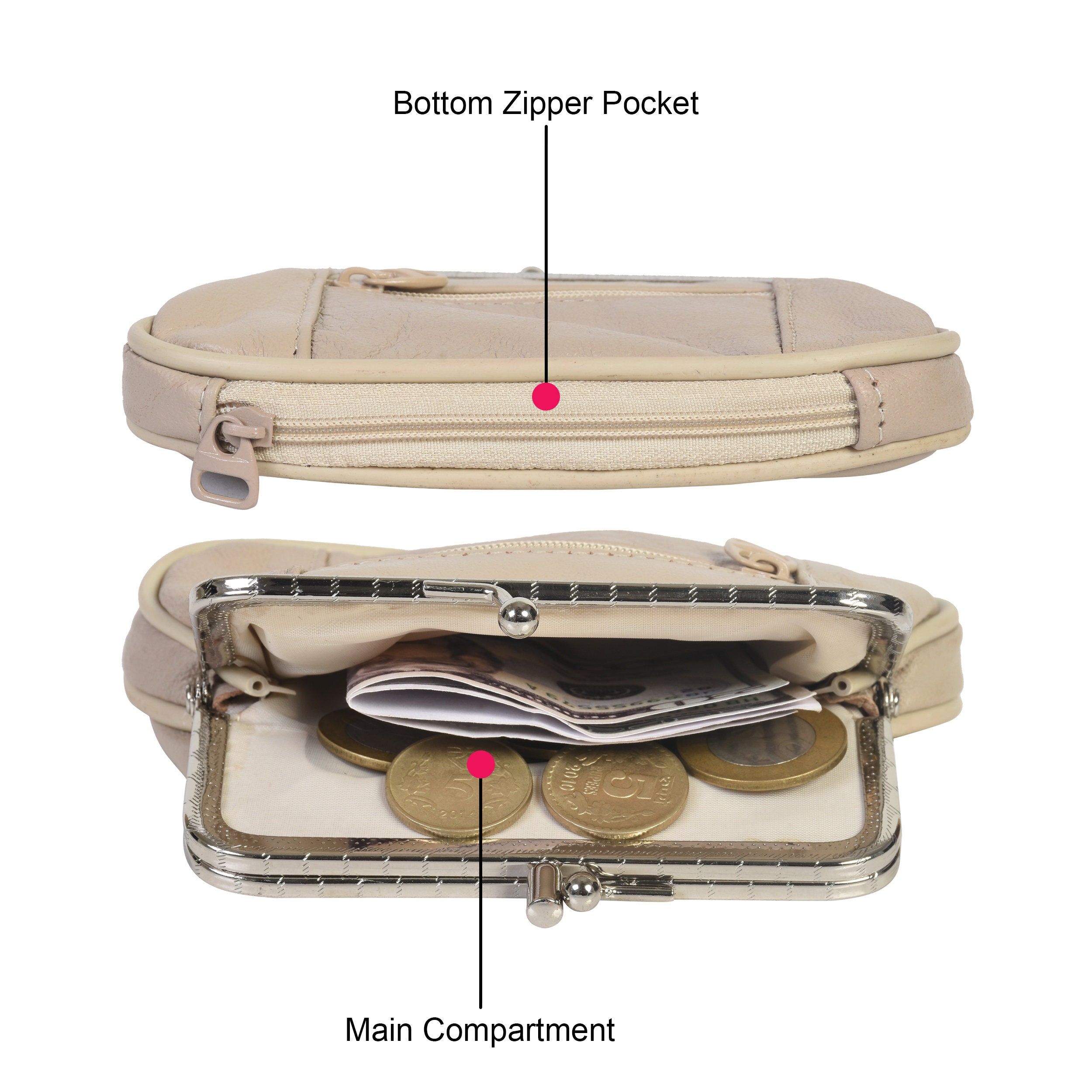 Large Coin Purse With Metal Frame and 2 Zipper Pockets Can - Etsy