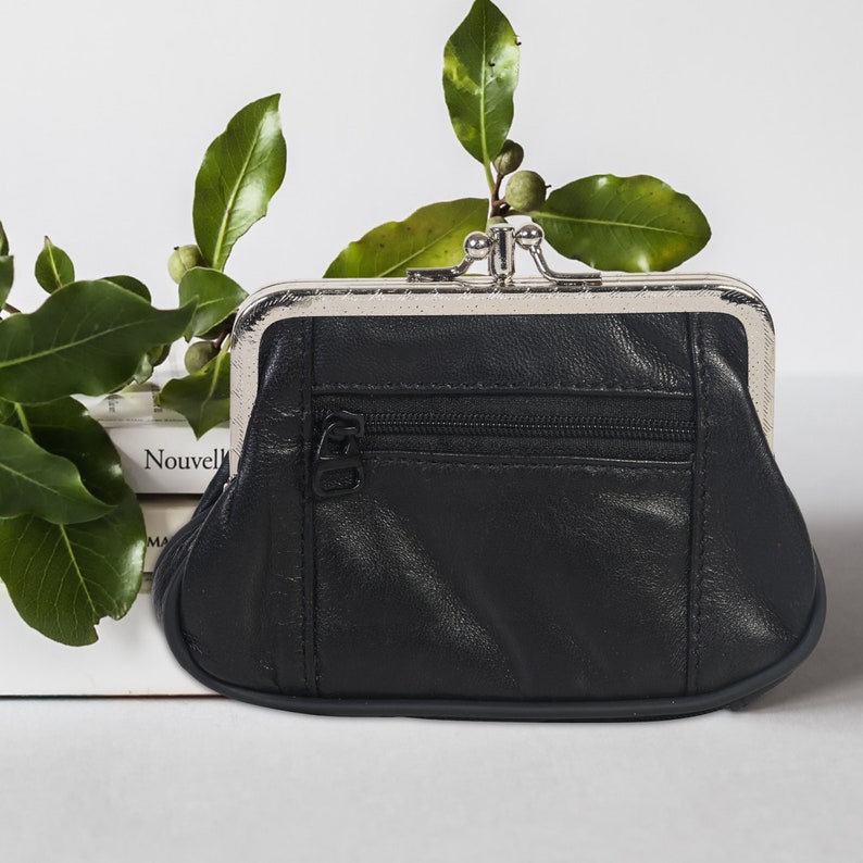 Large Coin Purse With Metal Frame and 2 Zipper Pockets Can Hold Cards ...