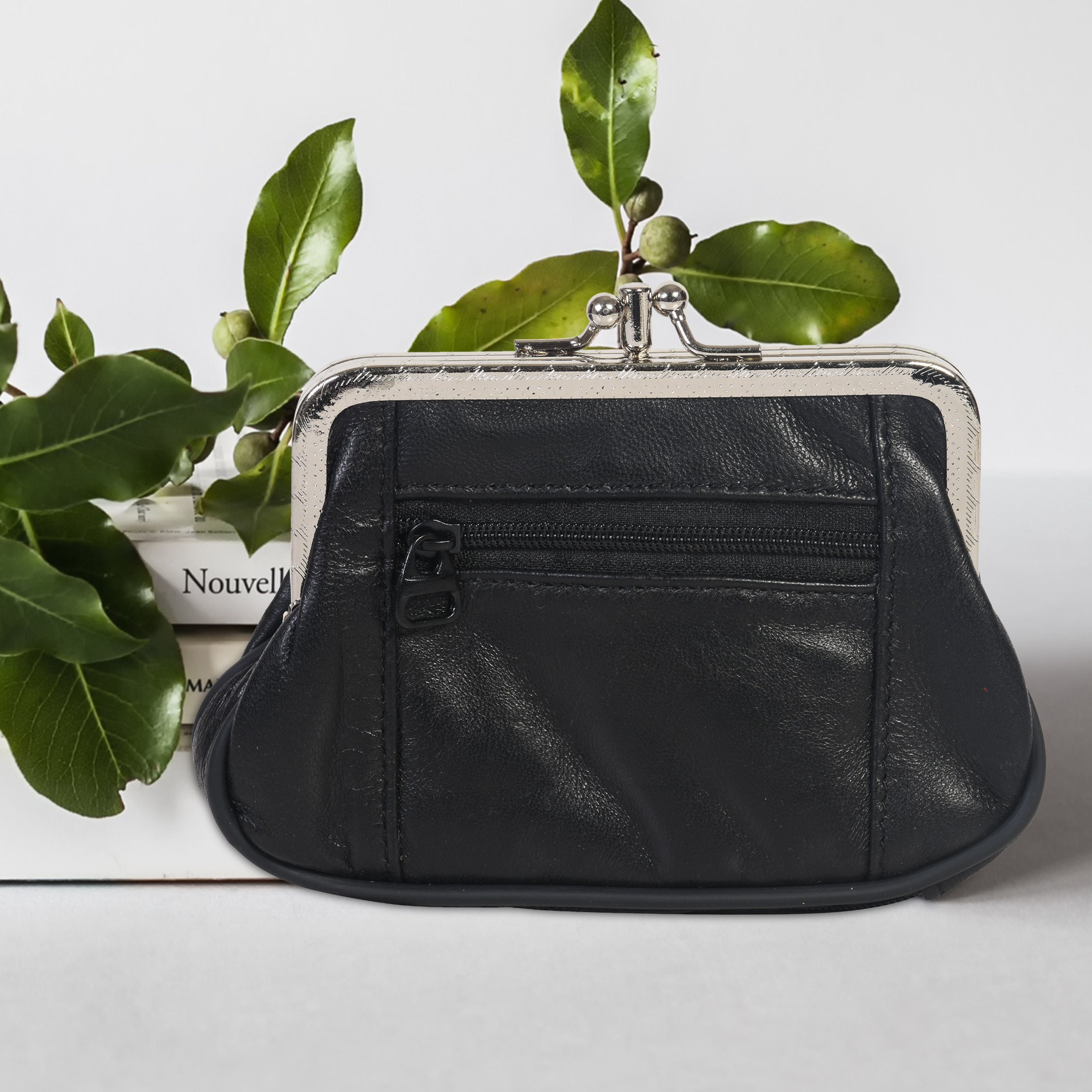 Large Coin Purse With Metal Frame and 2 Zipper Pockets Can Hold Cards ...