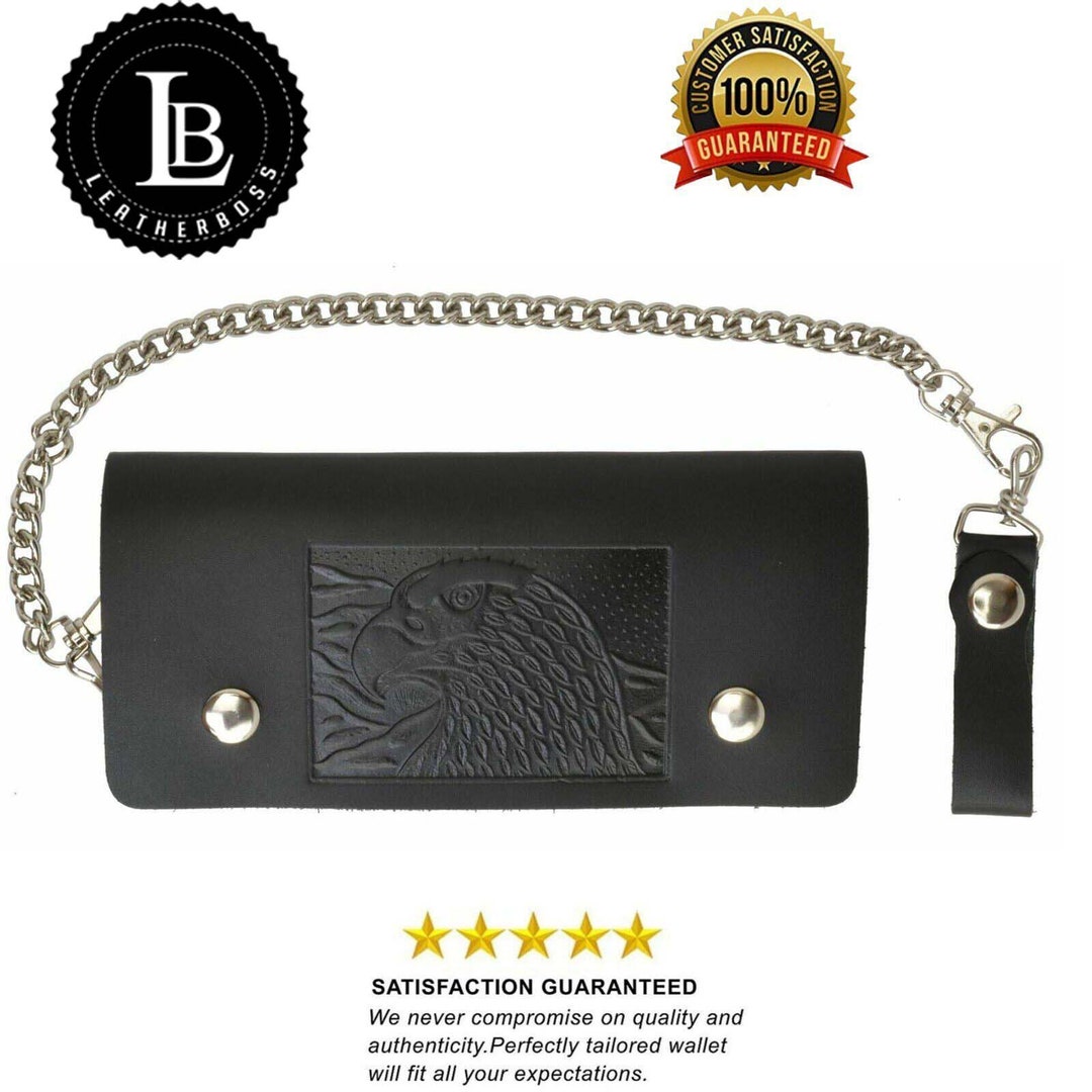 Long Chain Biker Motorcycle Wallet With Snap Closure Plain and US Eagle ...