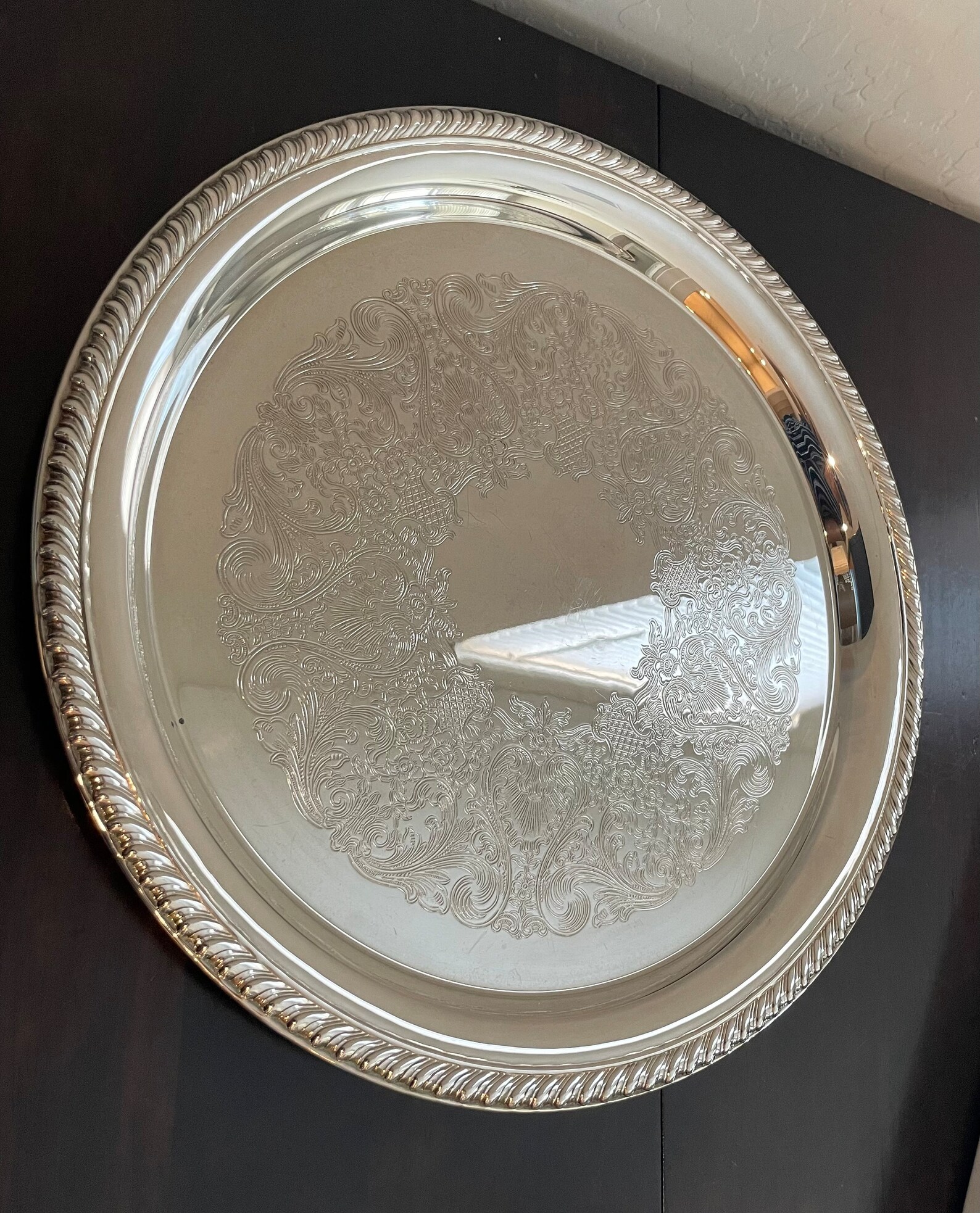 Vintage International Silver Tray or Platter. Round 12 1/4 With Ornate ...