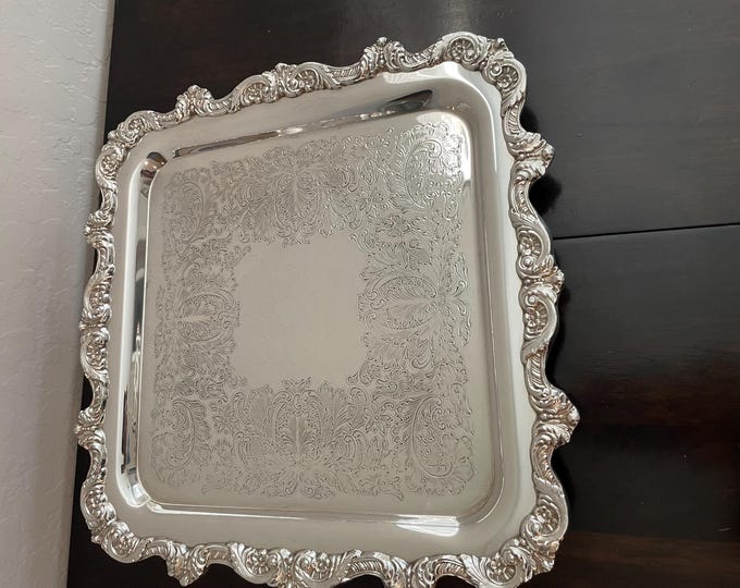 12 “ Square Tray Vintage Footed Platter by Poole Silver (silverplate ...