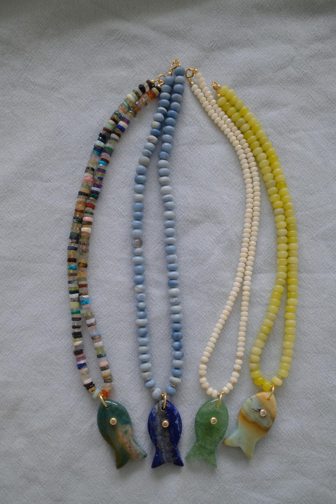 Gemstone Fish Pendant Necklace: 14k Gold-filled, Natural Stone Beaded ...