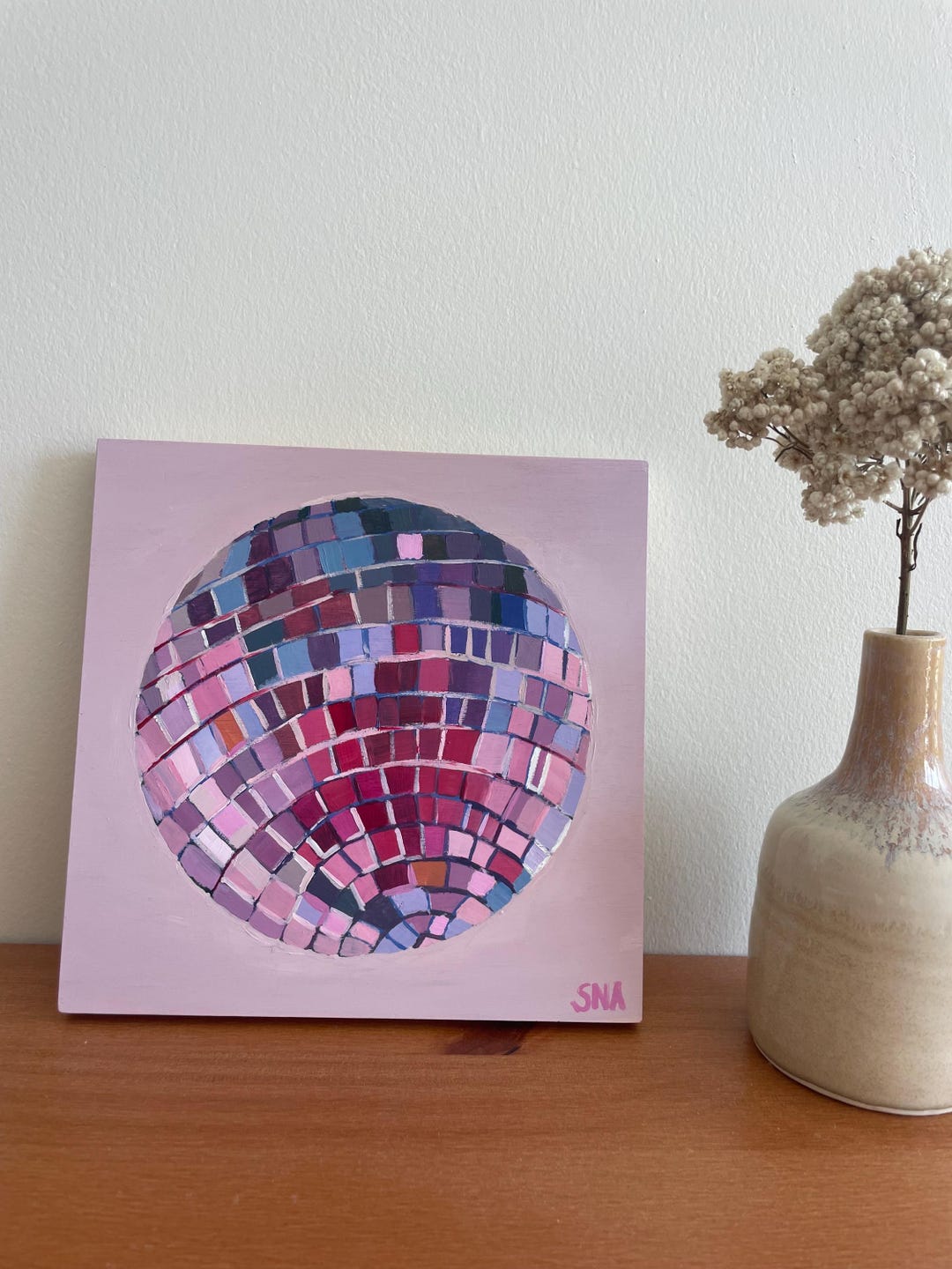 Disco Ball Original Painting - Colorful Pink & Purple Wall Art, Retro ...