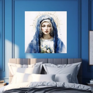 Heavenly Grace: Watercolor Blue Portrait of the Virgin Mary - Etsy