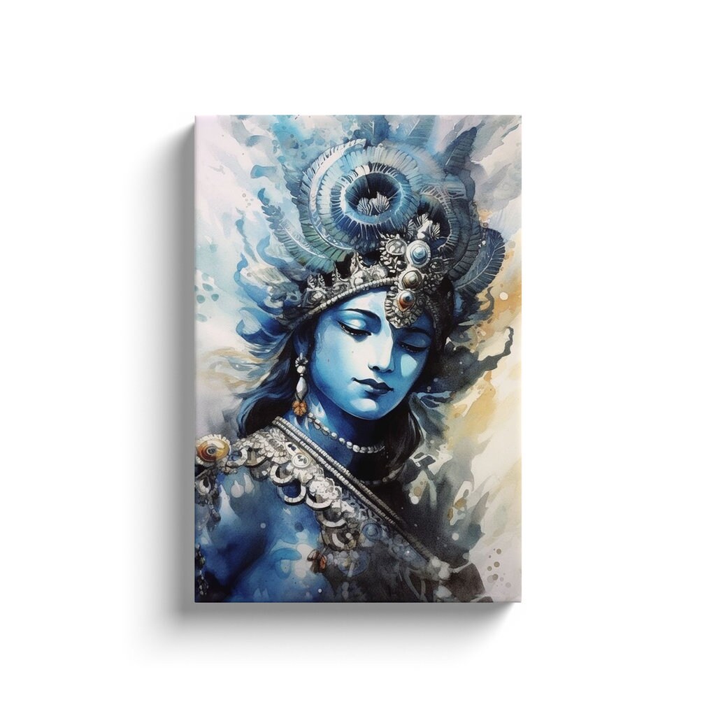 Divine Splendor: Watercolor Krishna God Canvas Print - Etsy