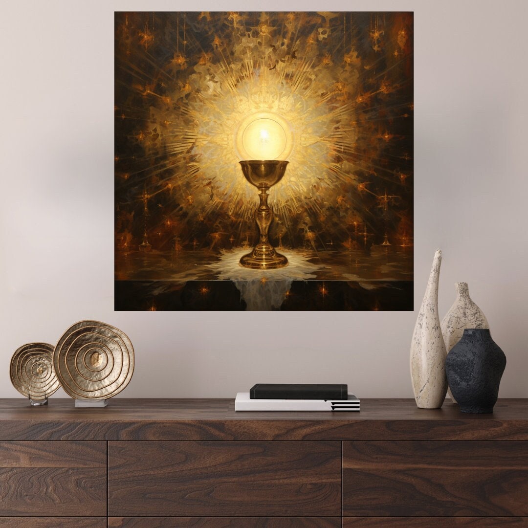 Golden Elixir: Illuminated Holy Grail in Divine Light Canvas - Etsy