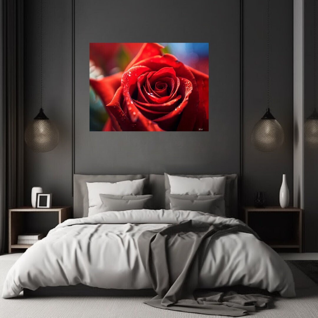 Nature's Teardrops: Captivating Red Rose Canvas Print With Glistening ...