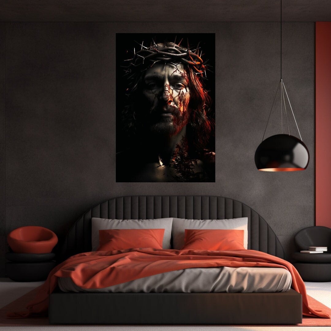 Divine Sacrifice: Canvas Print of Bloody Jesus Face - Etsy
