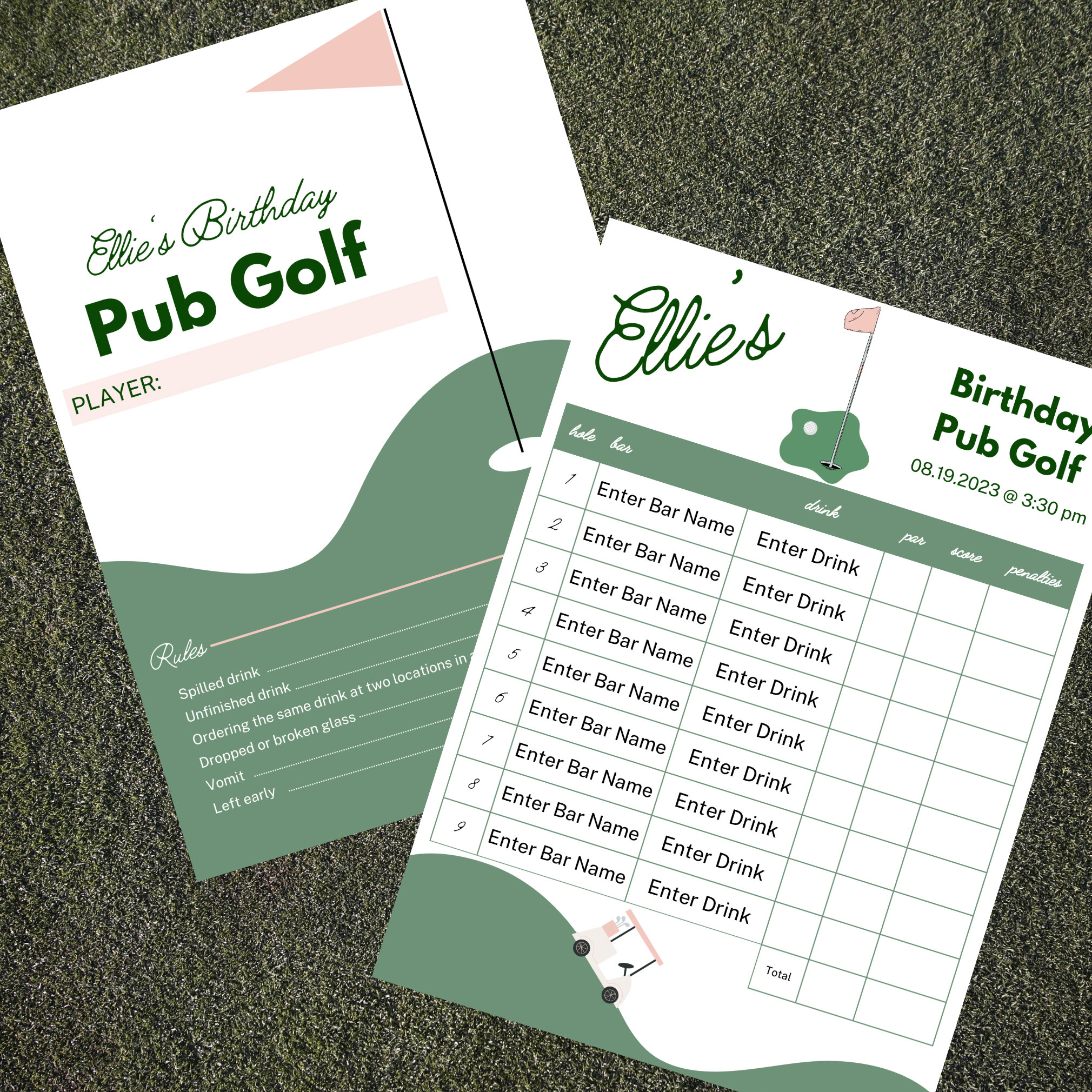 Birthday Pub Golf Scorecard Template, Editable Party Game (digital) - Etsy