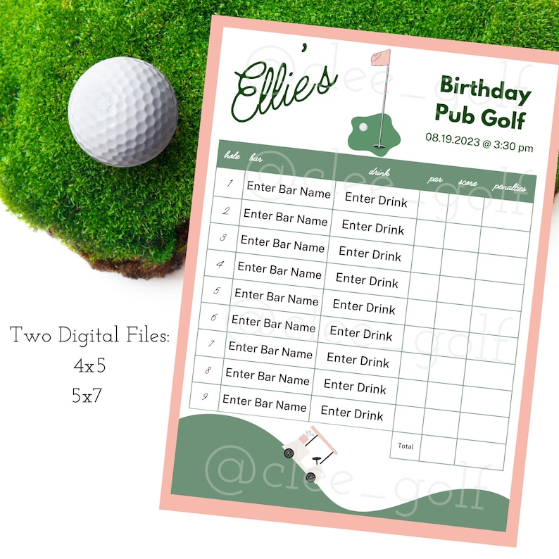 Birthday Pub Golf Scorecard Template, Editable Party Game (digital) - Etsy
