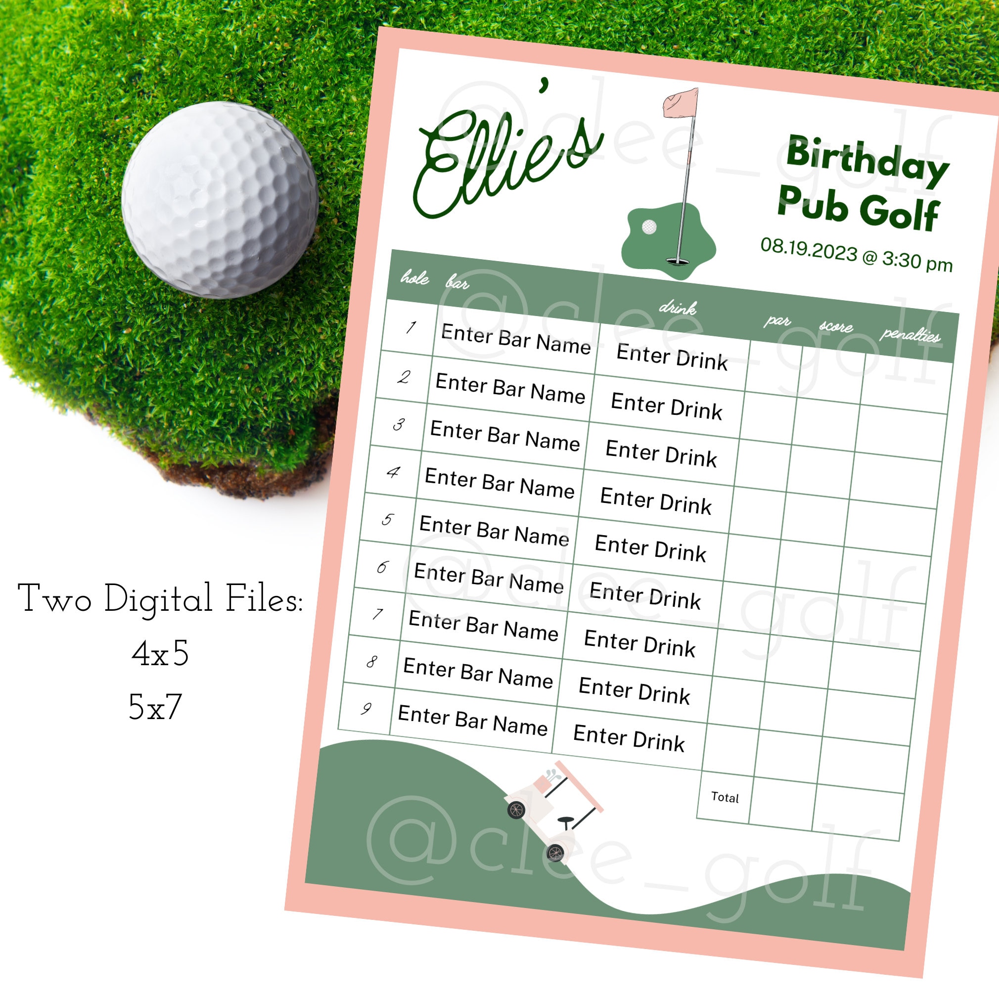 Birthday Pub Golf Scorecard Template, Digital, Editable, Party Activity ...