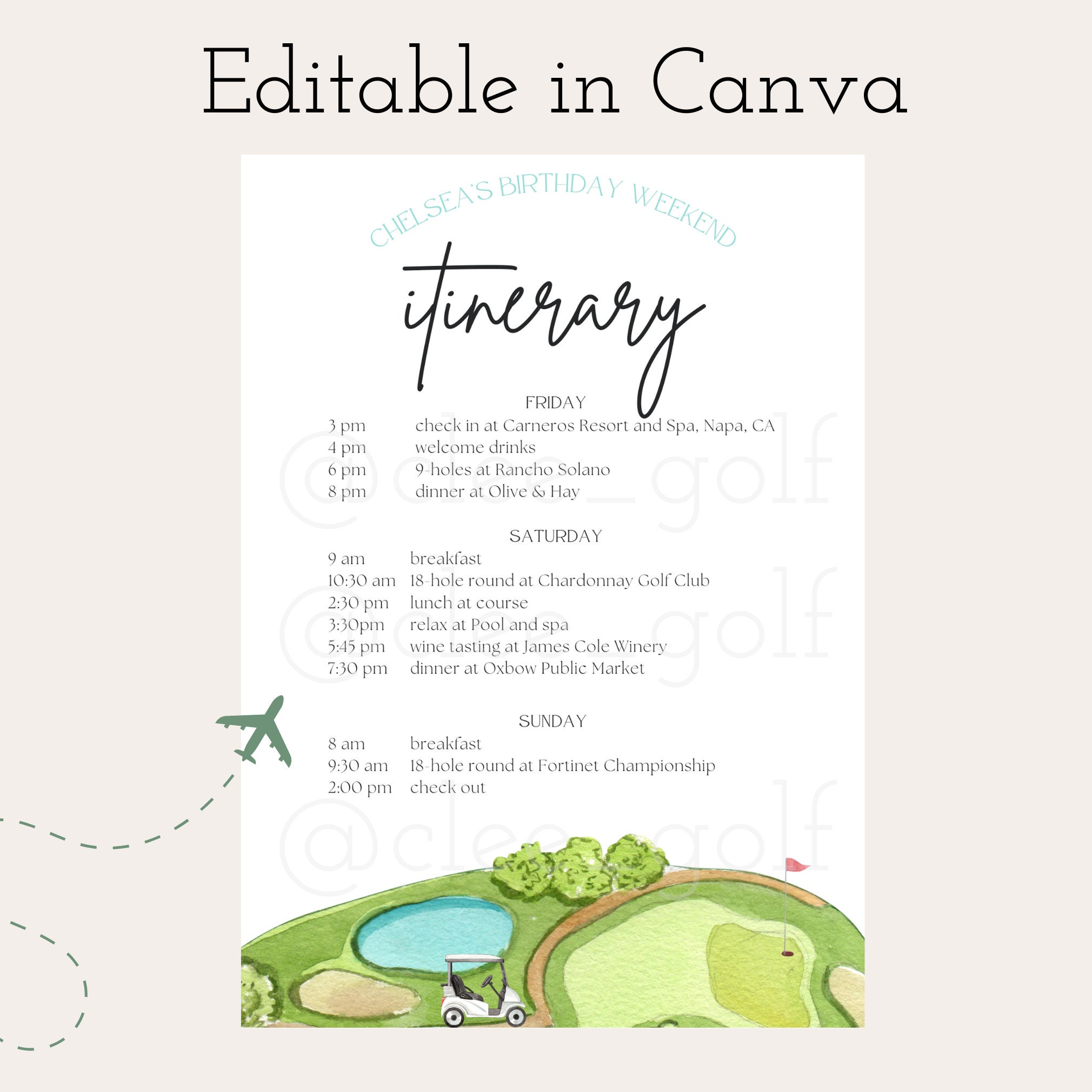 Golf Theme Invitation, Golf Itinerary, Digital Invite, Printable ...