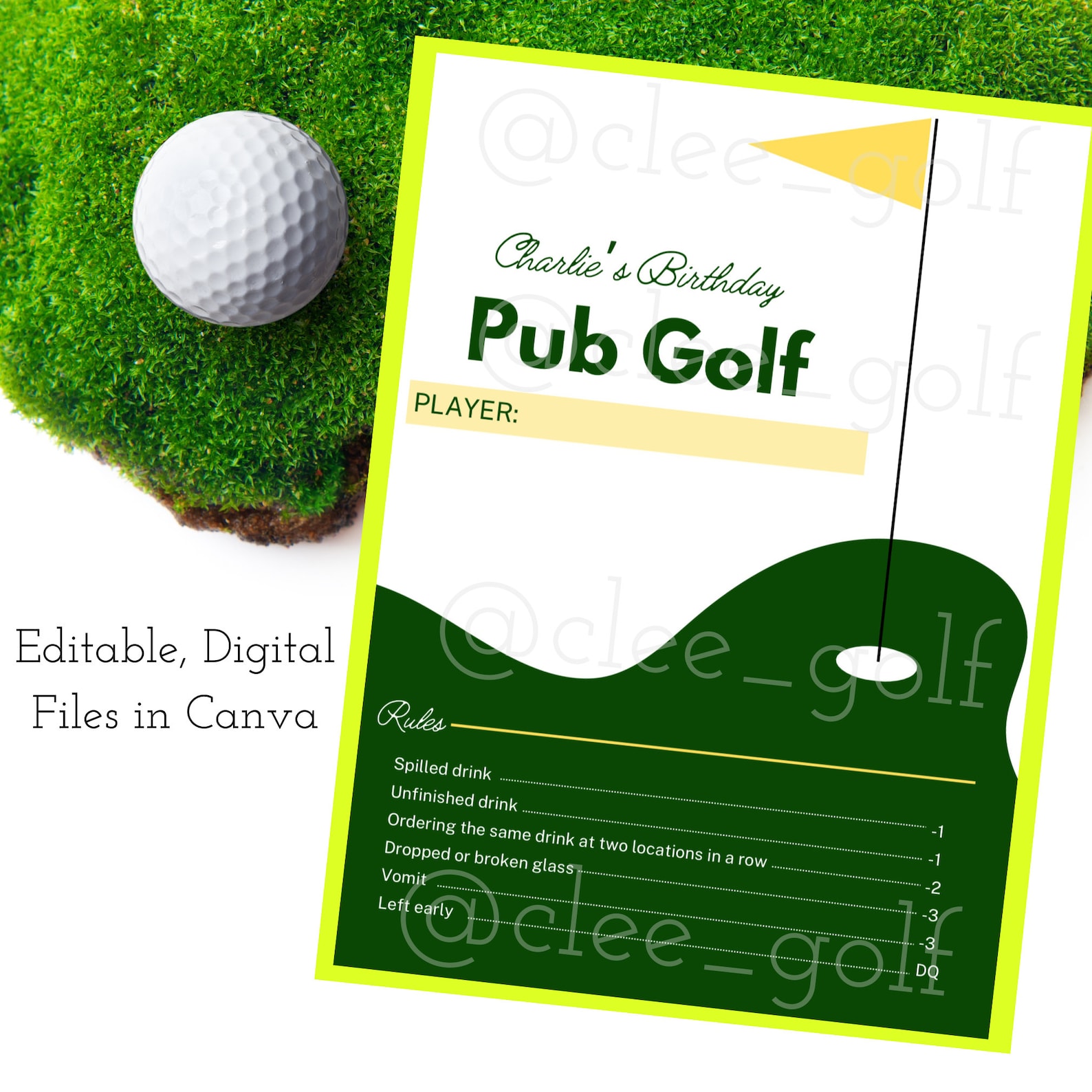 Birthday Pub Golf Scorecard Template, Digital, Editable, Party Activity ...