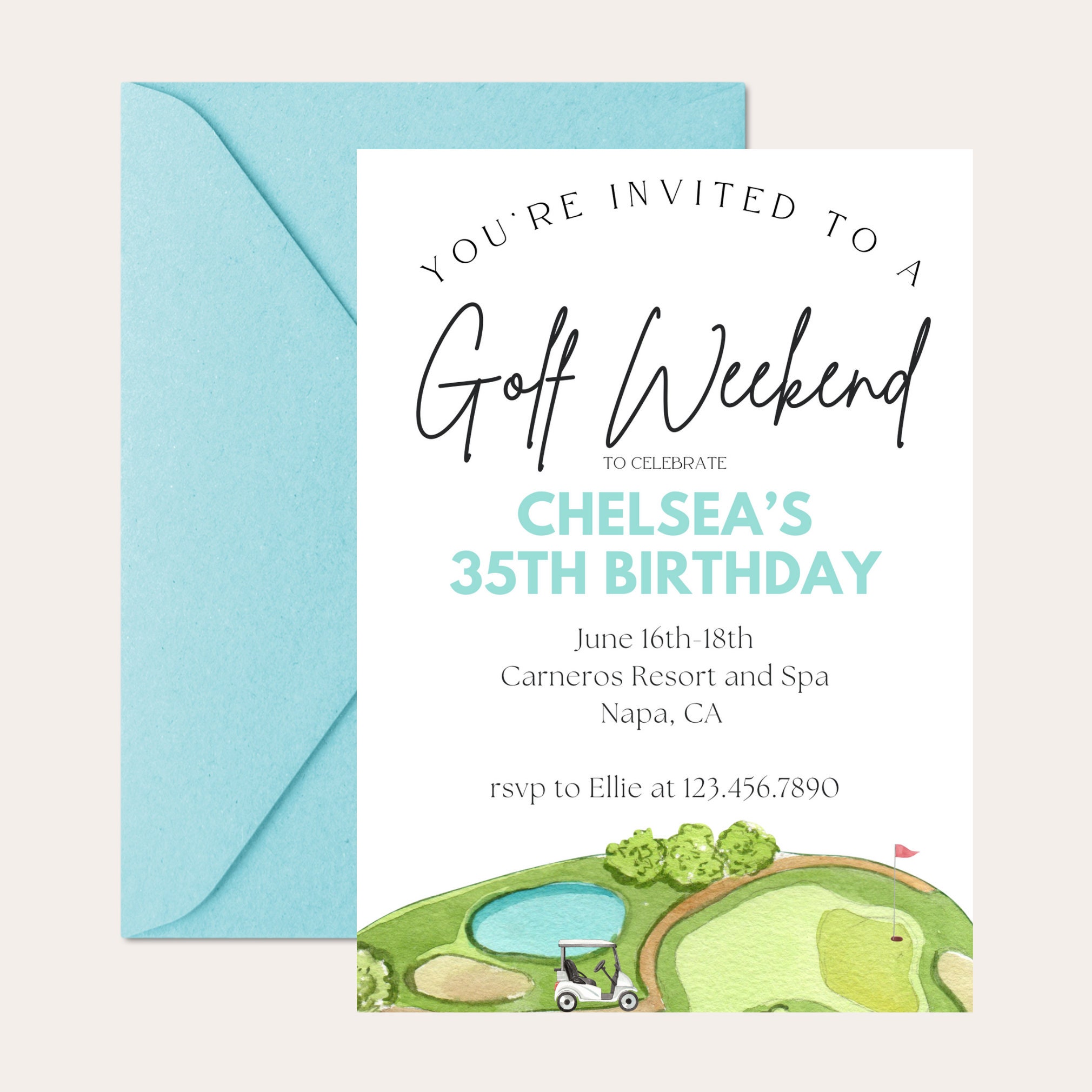 Golf Theme Invitation, Golf Itinerary, Digital Invite, Printable ...