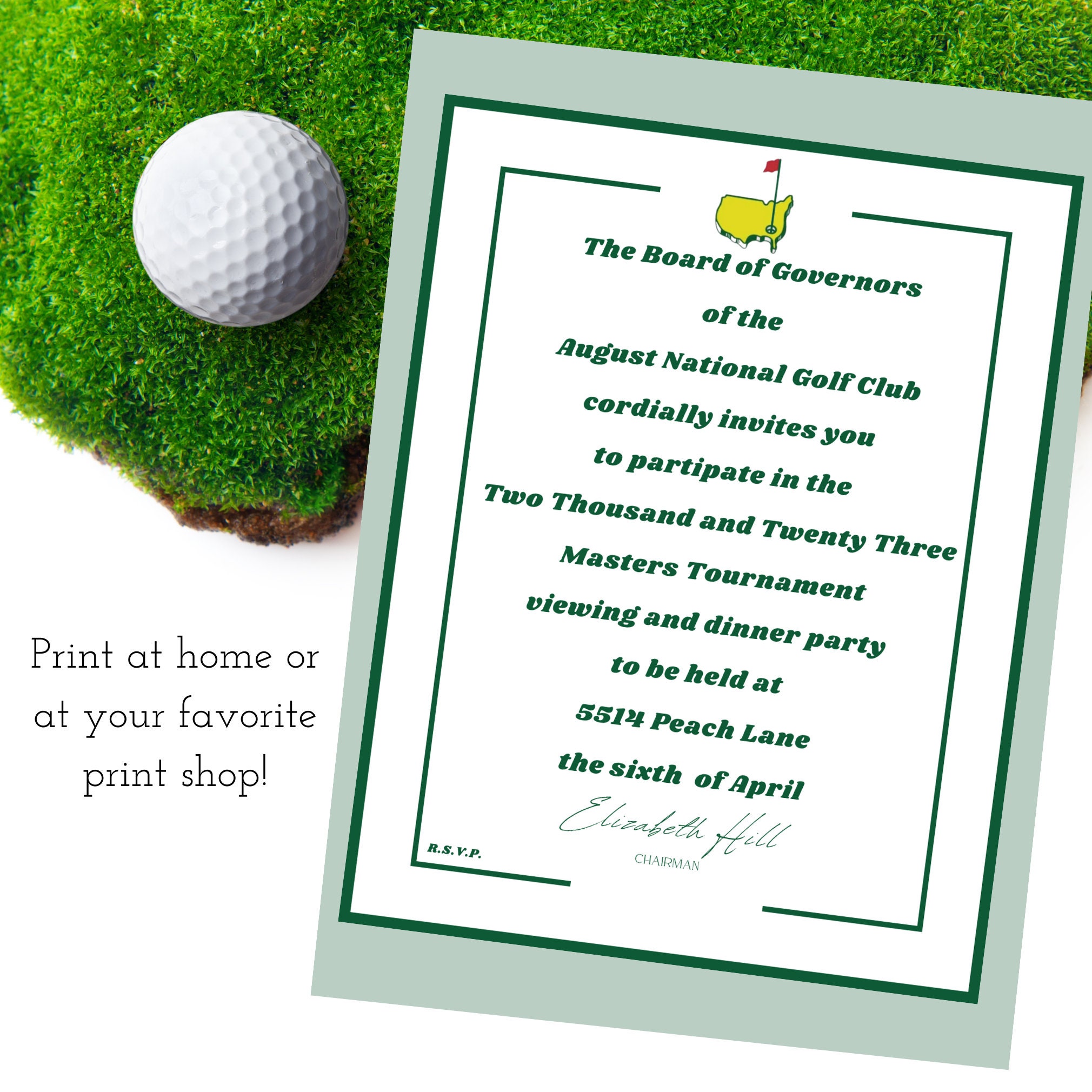 Masters Theme Invite, Digital Invite Template, Customizable, Editable ...