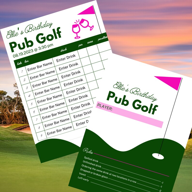 Birthday Pub Golf Scorecard Template, Editable Party Activity (digital ...