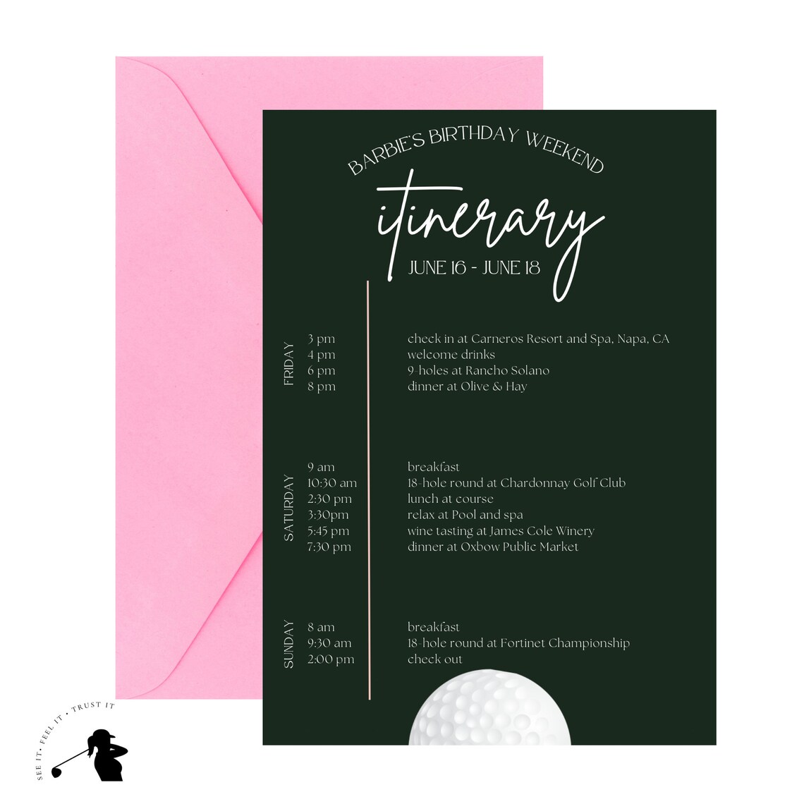Golf Itinerary Editable Template, Printable Travel Itinerary, Digital ...