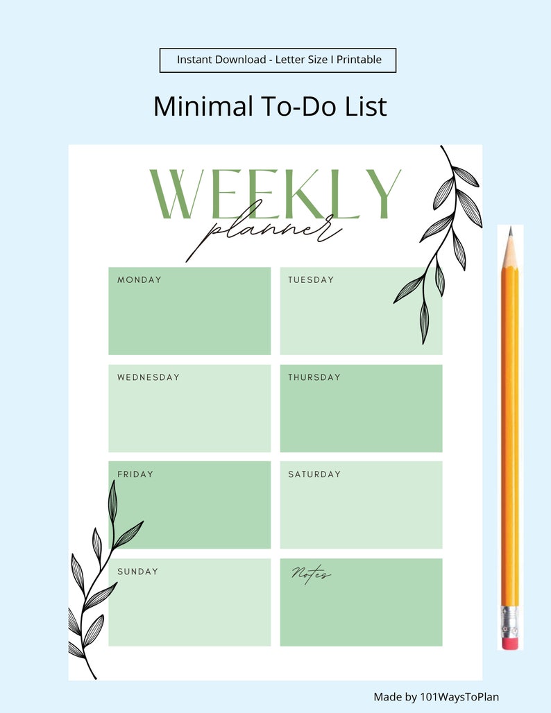 Minimal Weekly Planner Printable Simple Task Template - Etsy
