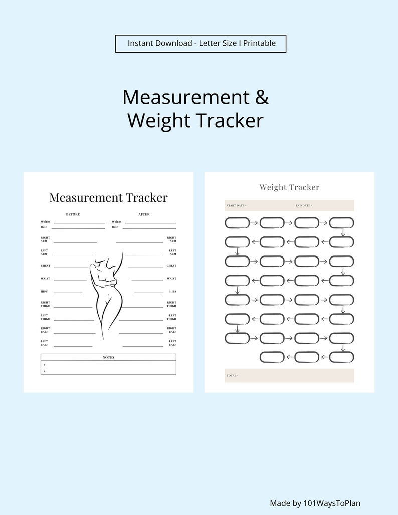 Weight Loss and Body Measurement Tracker, Printable, Instant Download ...