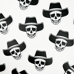 Cowboy Skull Sticker | Western Vinyl Decal | Black & White Skeleton ...
