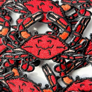 Red Crab Embroidered Iron on Patch, Coastal Patch for Hats, Clothing ...