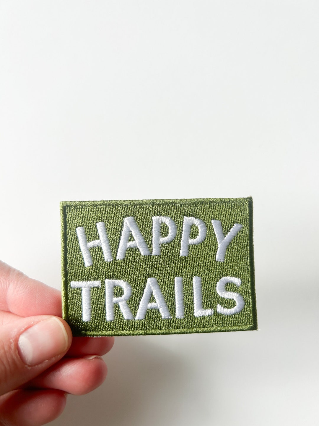 Happy Trails Embroidered Iron-on Patch in Green & White Perfect for ...