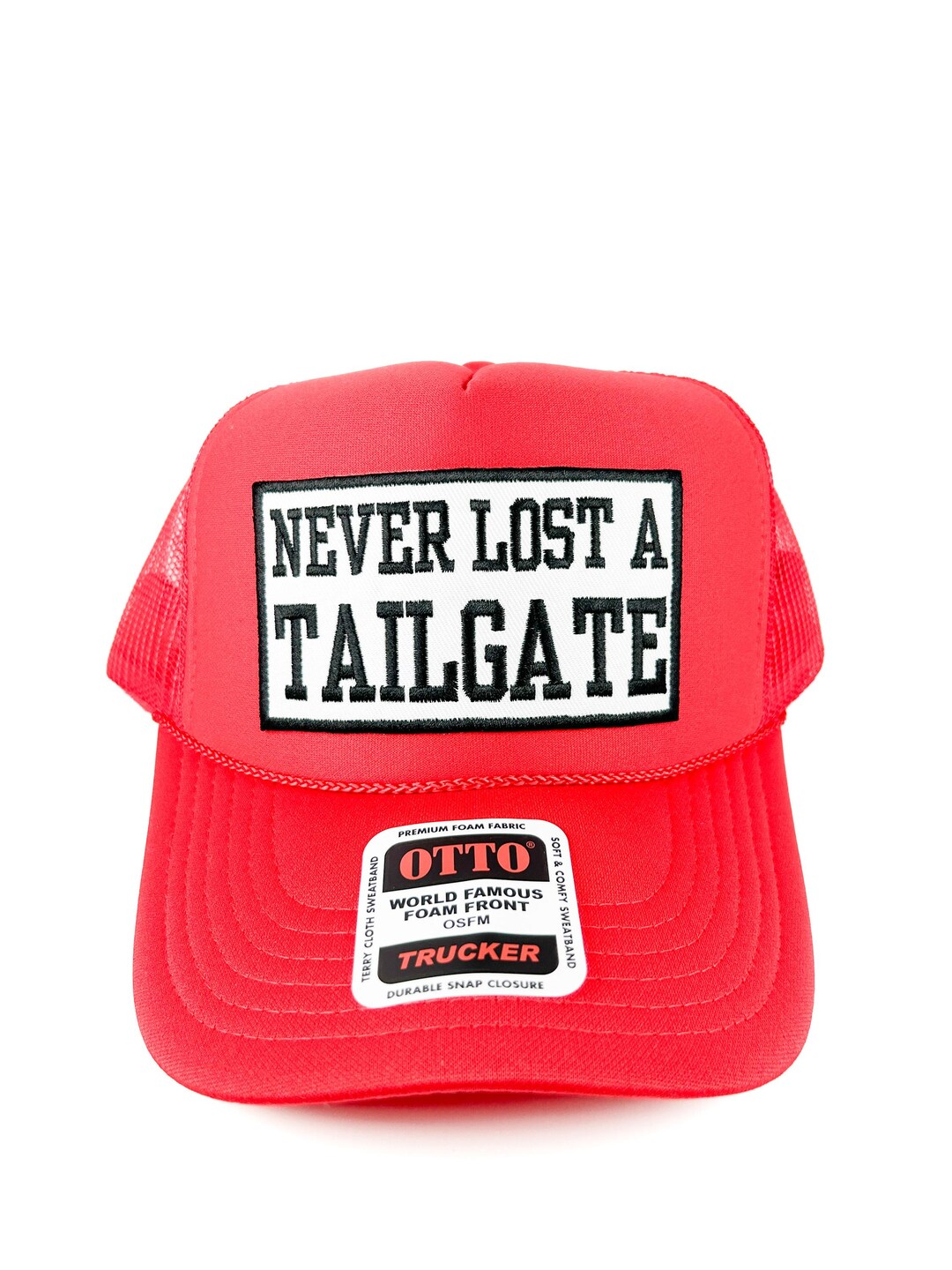 Never Lost A Tailgate Embroidered Patch Hat | Red Trucker Hat With ...