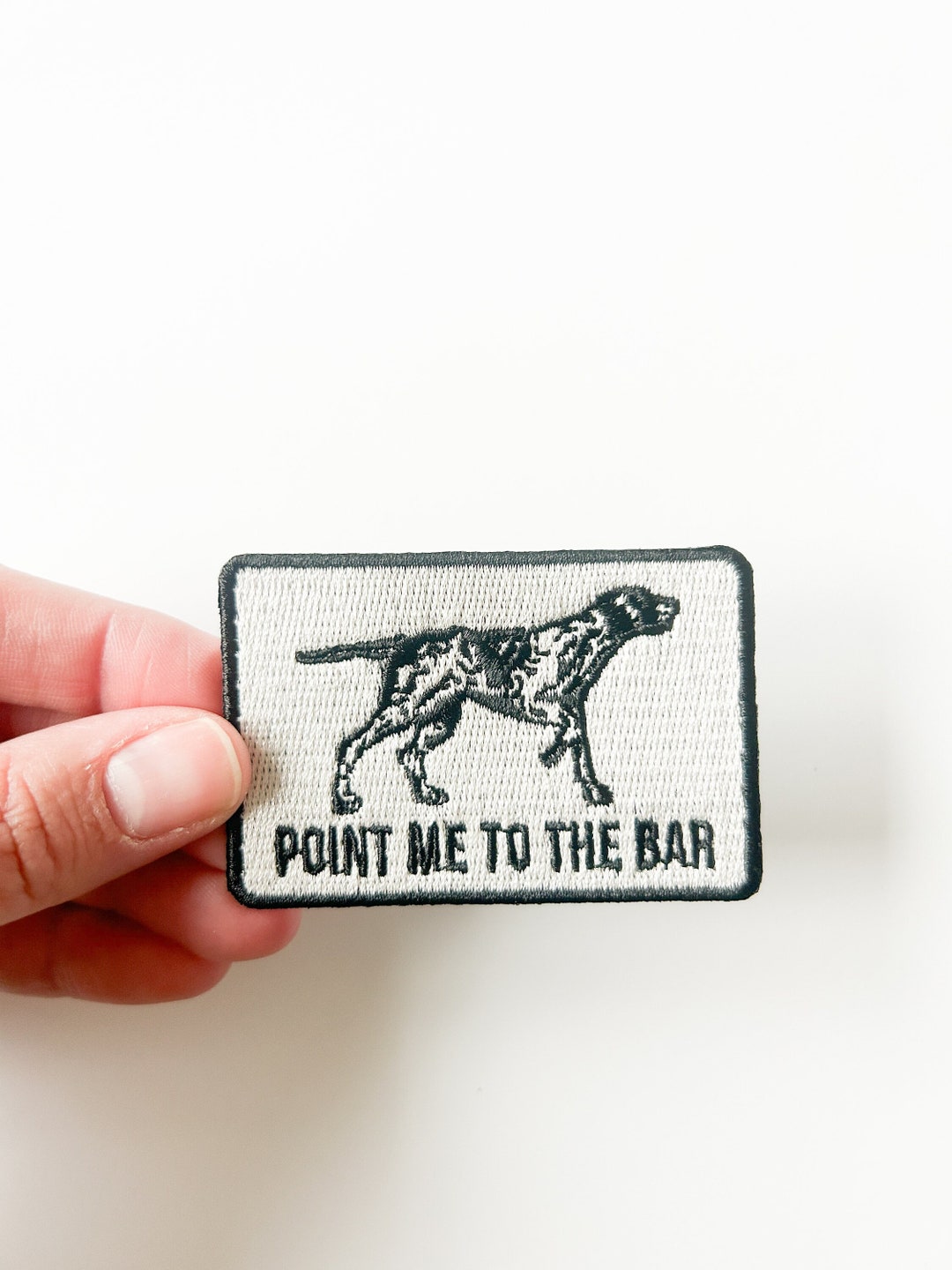 Black & White Pointer Dog Iron-on Patch With 'point Me to the Bar ...