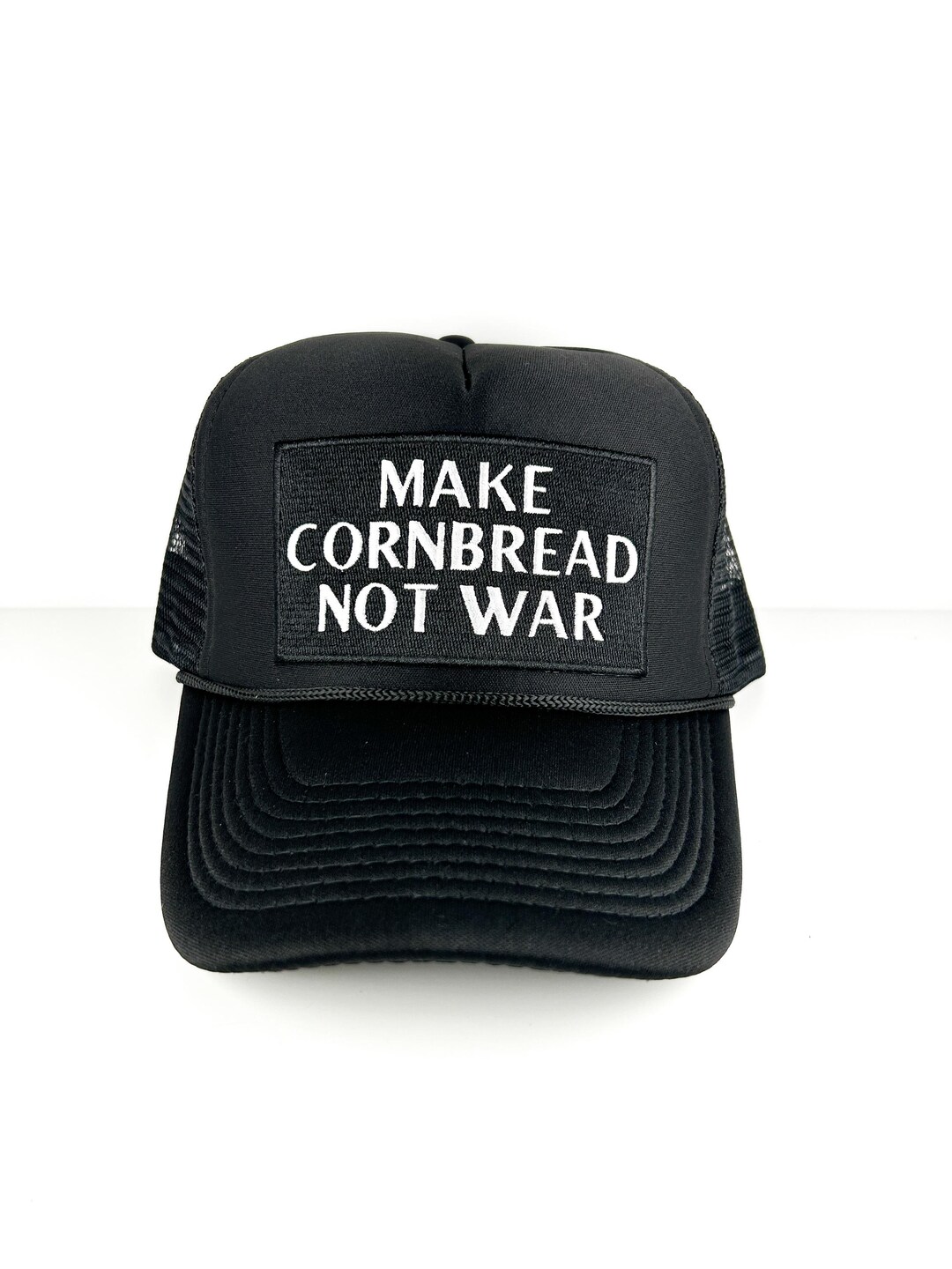 Make Cornbread Not War Embroidered Patch Hat | Black Trucker Hat ...