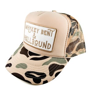 Whiskey Bent & Hell Bound Embroidered Patch Hat | Camouflage Trucker Hat | Southern Outlaw ...