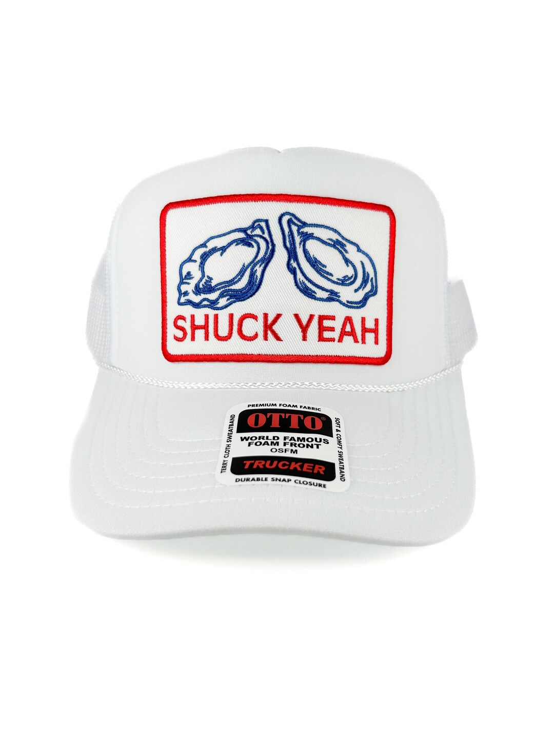 Shuck Yeah Embroidered Patch Hat | White Trucker Hat | Oyster Trucker ...