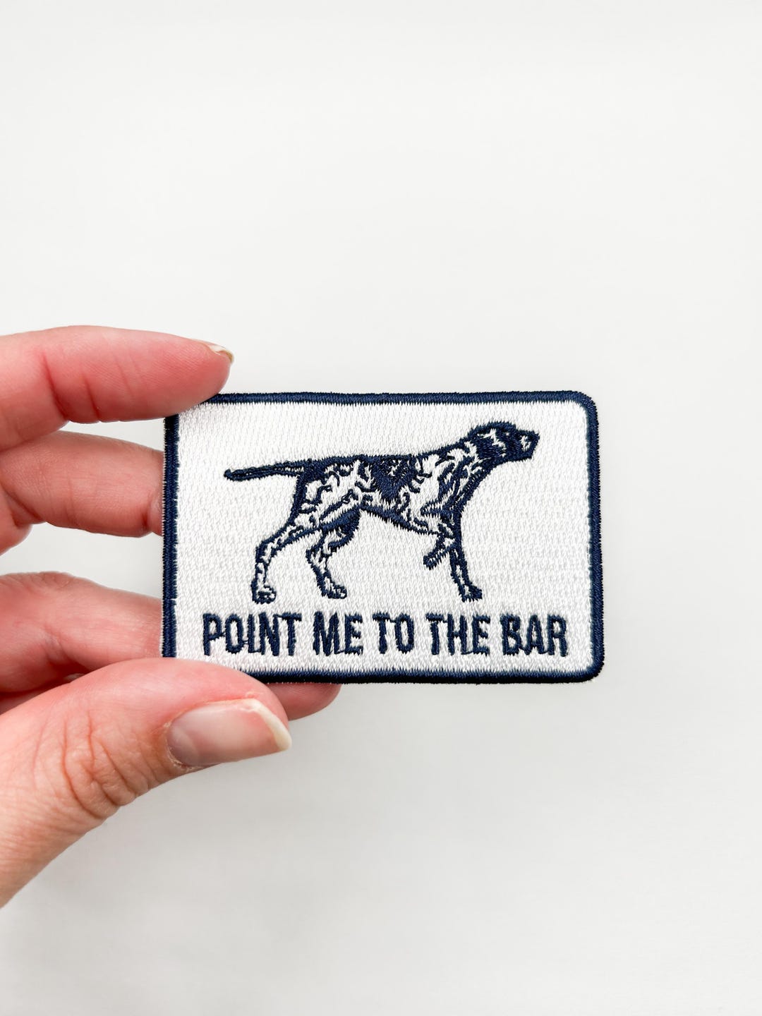 Navy Blue & White Pointer Dog Iron-on Patch, Point Me to the Bar Phrase ...