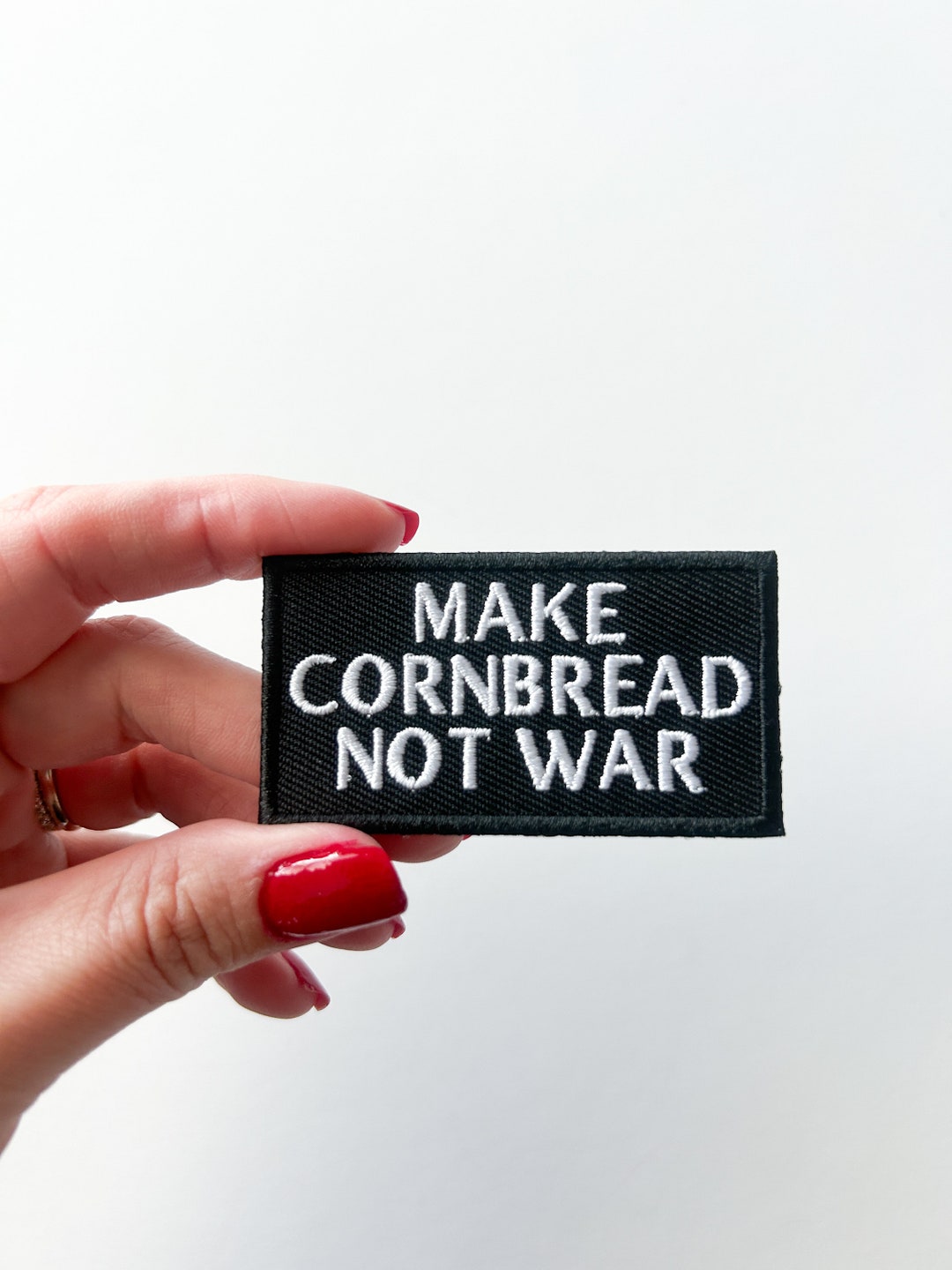 Embroidered "make Cornbread Not War" Black Iron-on Sew-on Patch | Hats ...