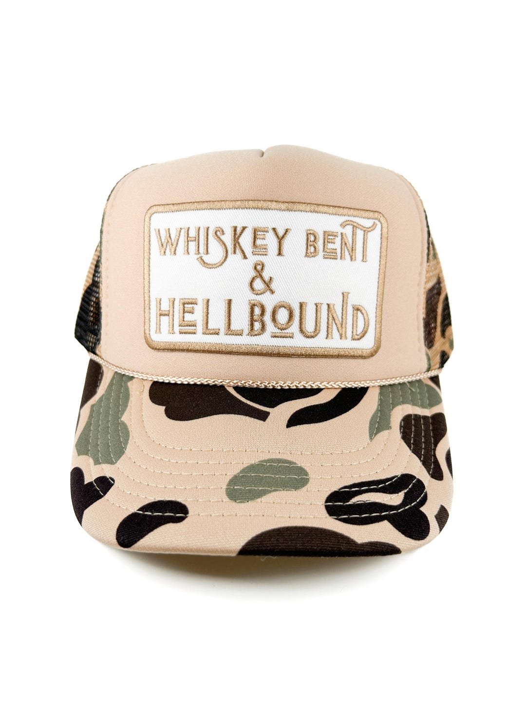 Whiskey Bent & Hell Bound Embroidered Patch Hat | Camouflage Trucker Hat | Southern Outlaw ...
