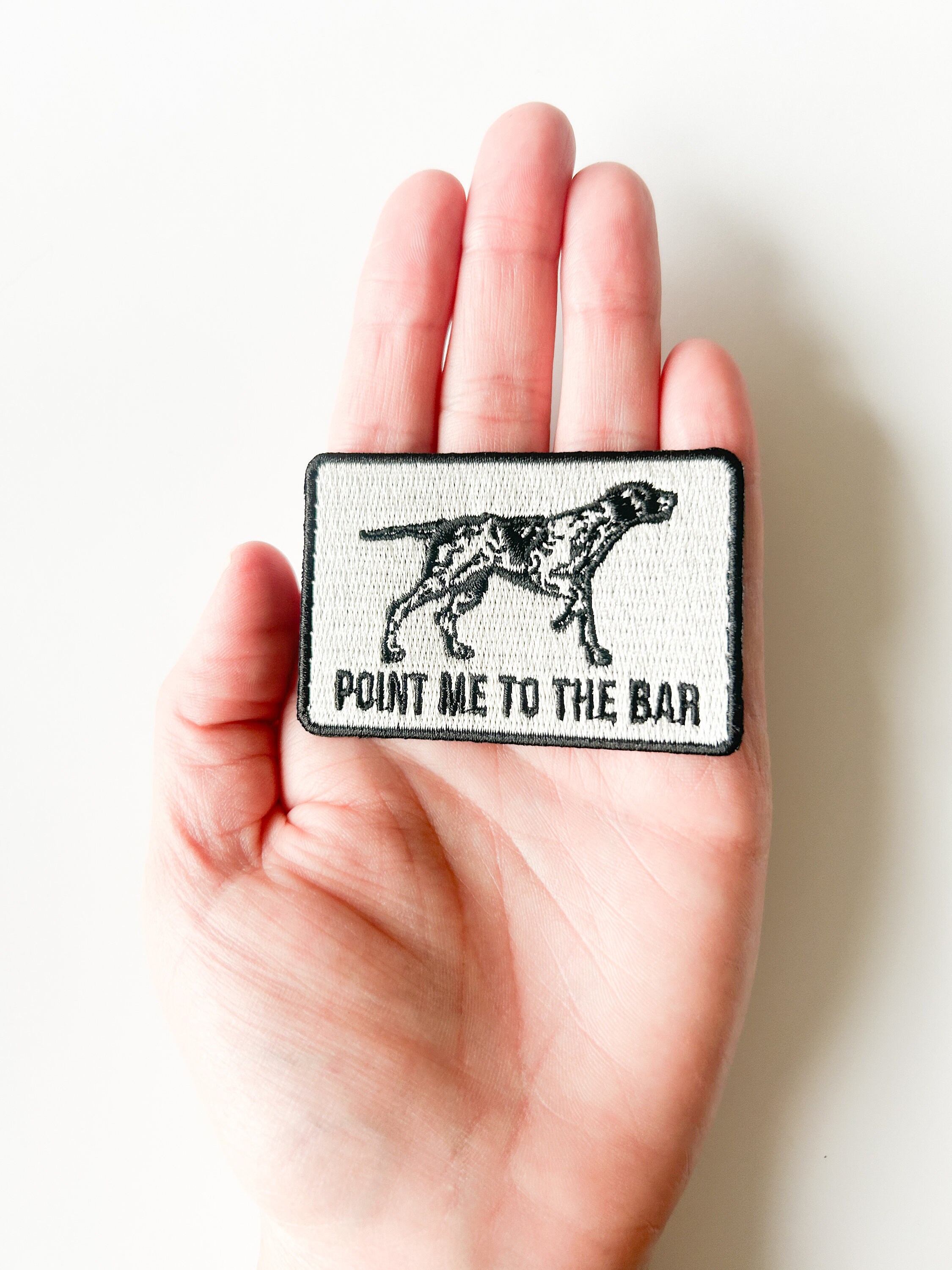 Black & White Pointer Dog Iron-on Patch With 'point Me to the Bar ...