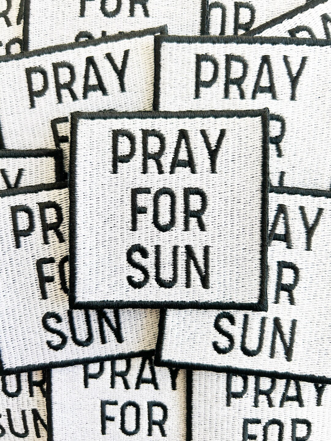 Pray for Sun Patch Embroidered Iron-on Patch - Black and White Patch ...