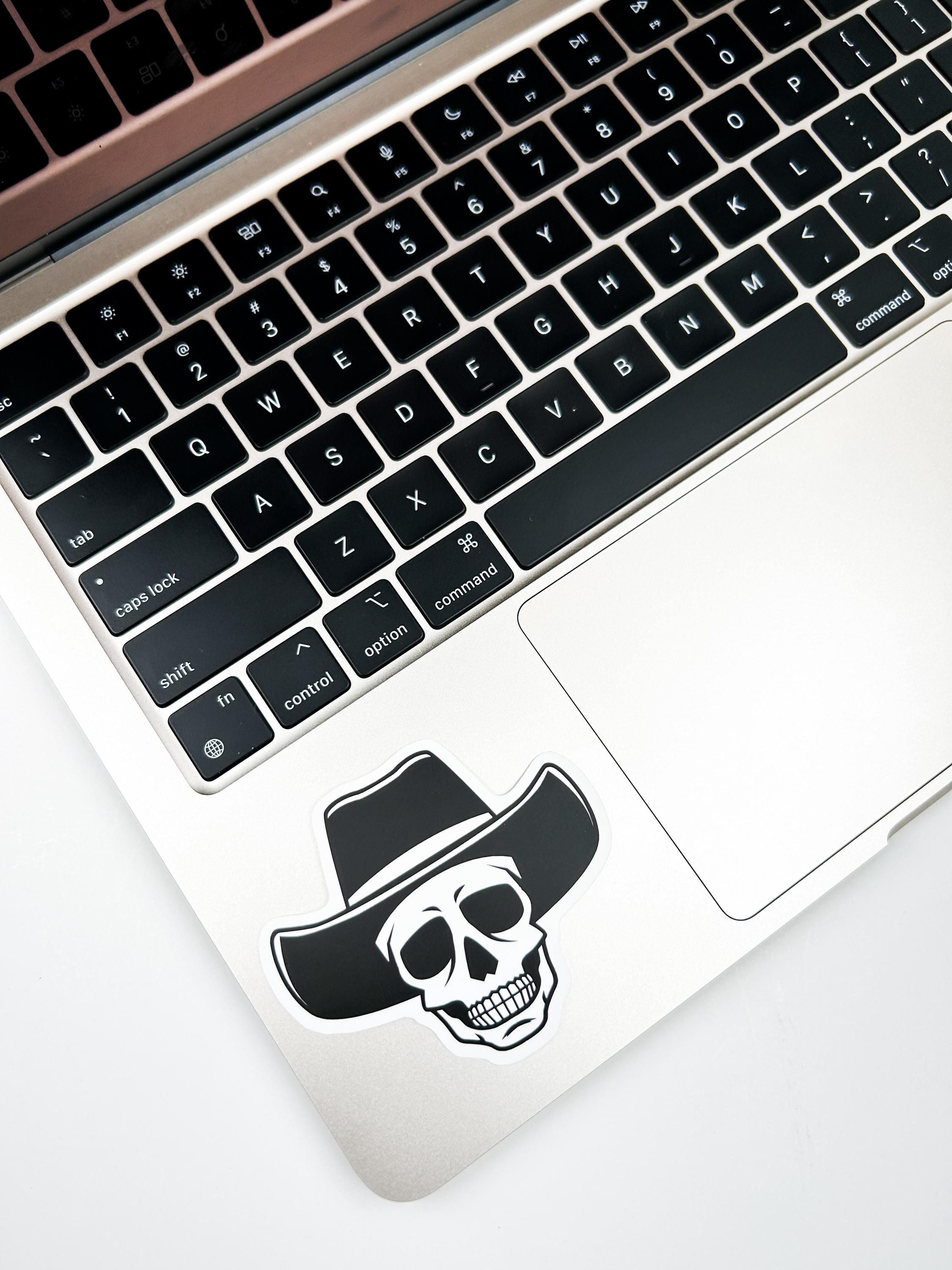Cowboy Skull Sticker | Western Vinyl Decal | Black & White Skeleton ...