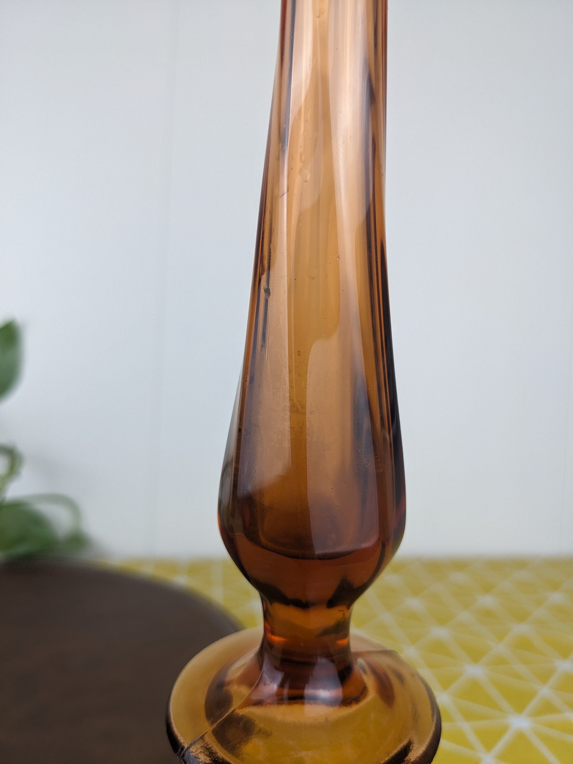 Small Vintage Glass Amber Twist Swung Bud Vase - Etsy