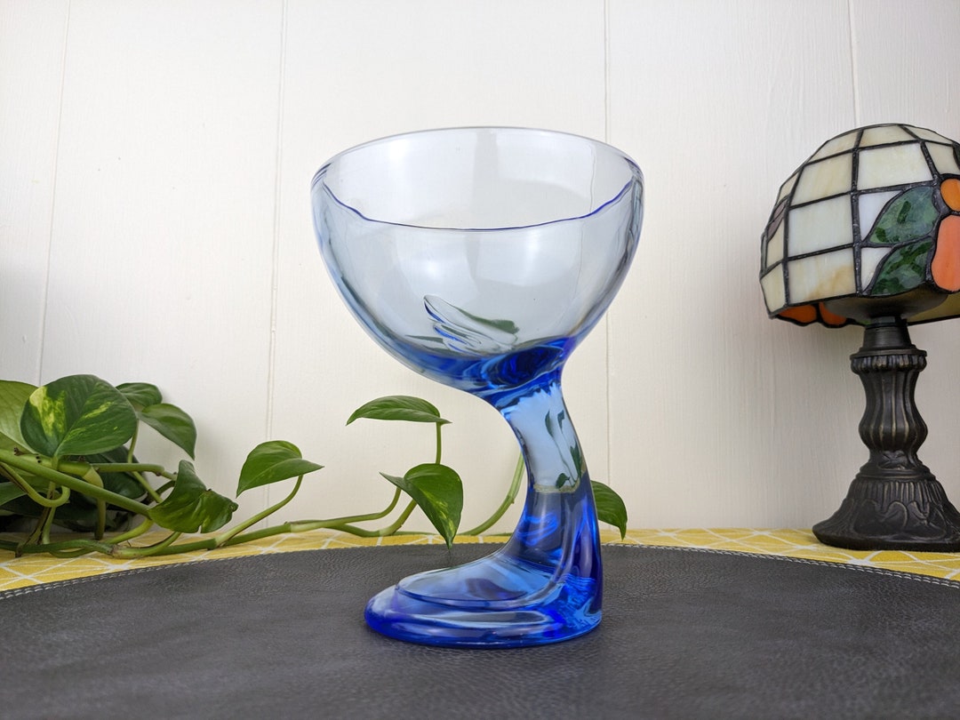 Single Vintage Bormioli Rocco Jerba Sapphire Blue Curve Stemmed Dessert ...