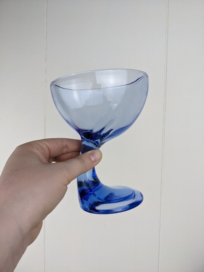 Single Vintage Bormioli Rocco Jerba Sapphire Blue Curve Stemmed Dessert ...