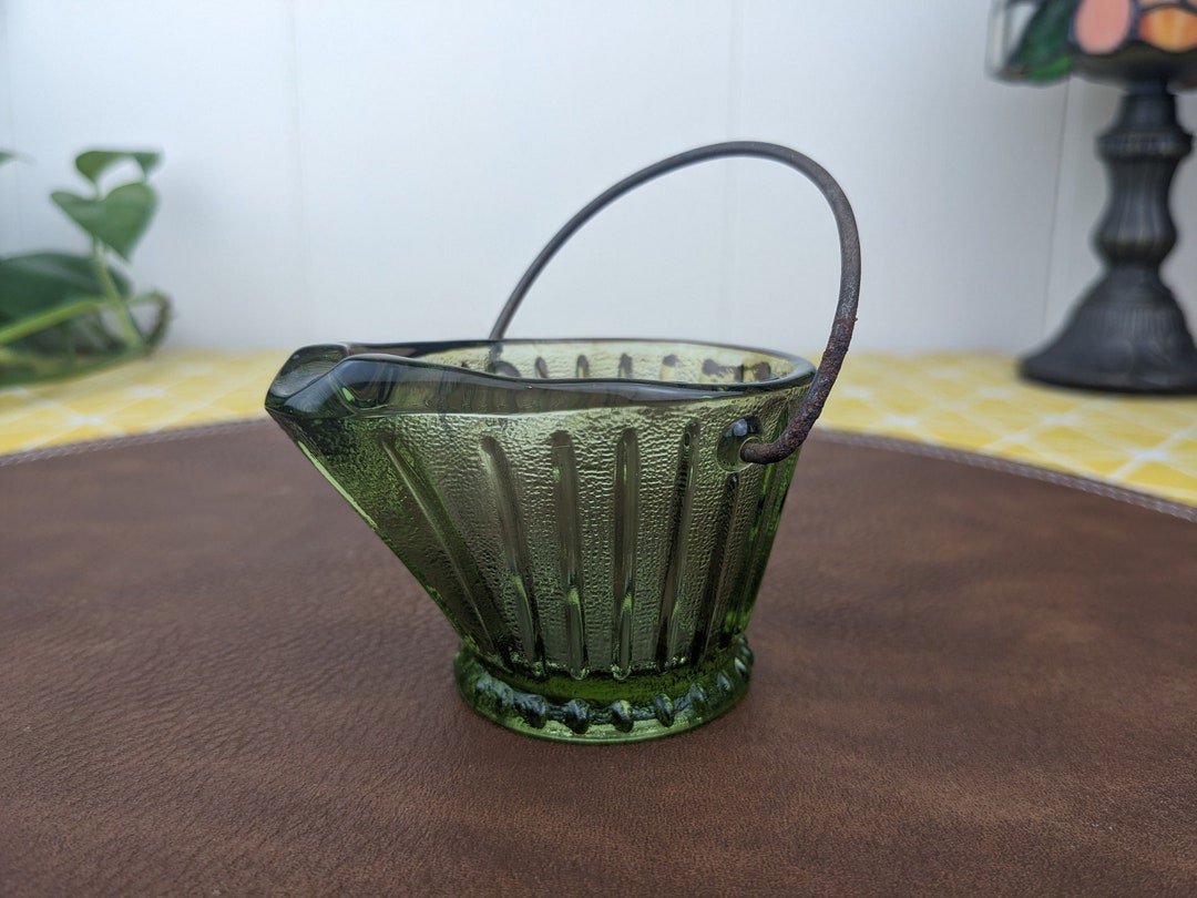 Vintage Miniature Green Depression Glass Coal Scuttle Bucket Ashtray ...