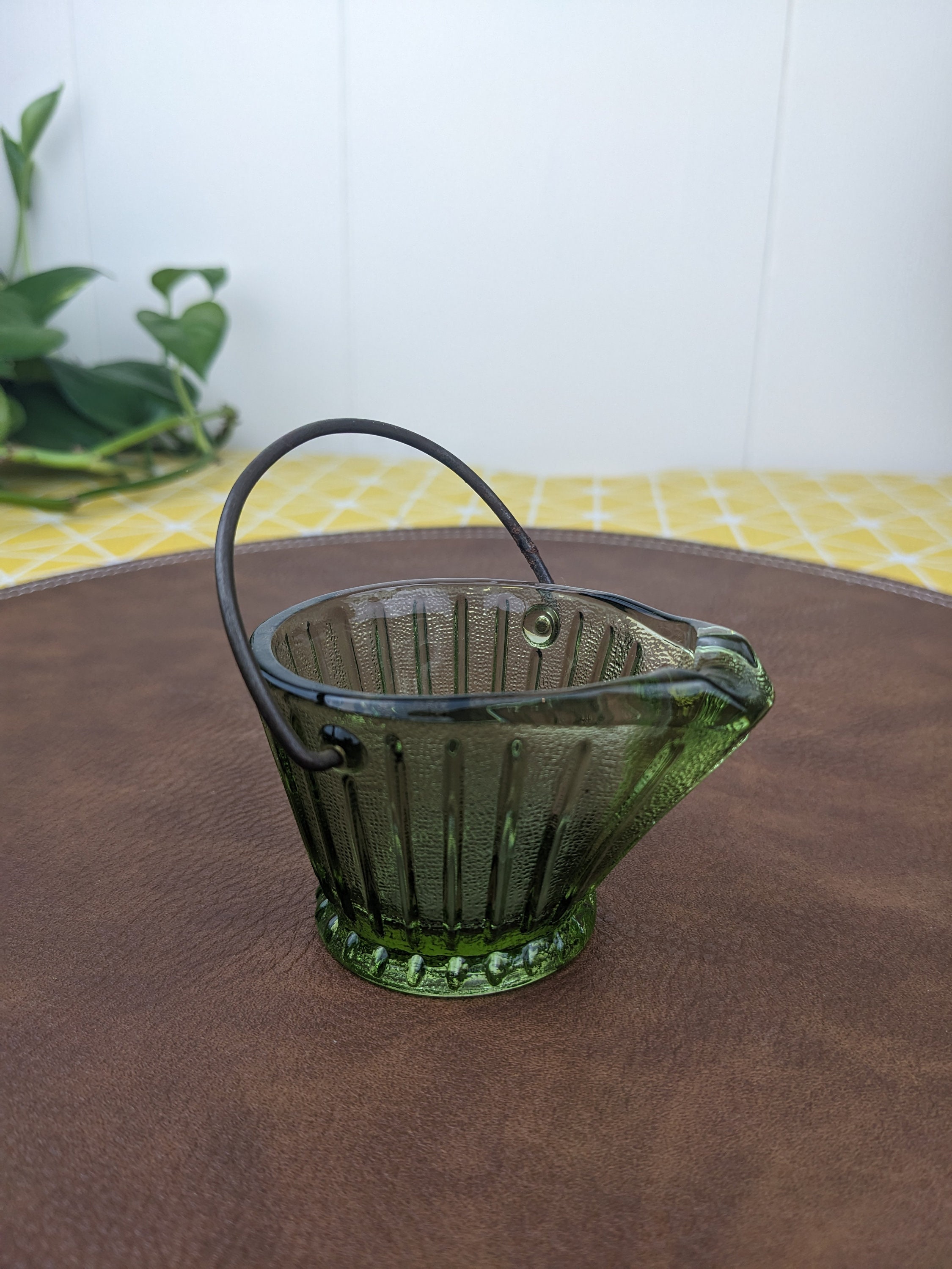 Vintage Miniature Green Depression Glass Coal Scuttle Bucket Ashtray ...