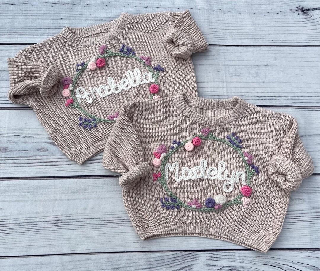 Personalised Floral Wreath Baby Toddler Jumper Children's Flower Hand ...