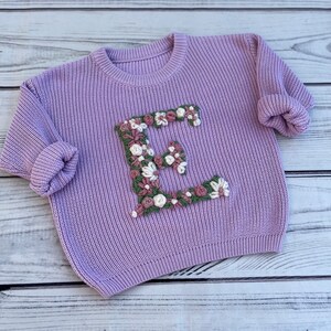 Personalised Childrens Floral Initial Jumper Hand Embroidered Name ...