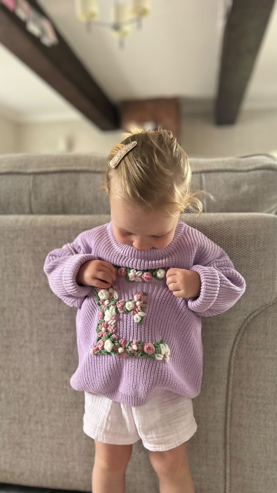 Personalised Childrens Floral Initial Jumper Hand Embroidered Name ...