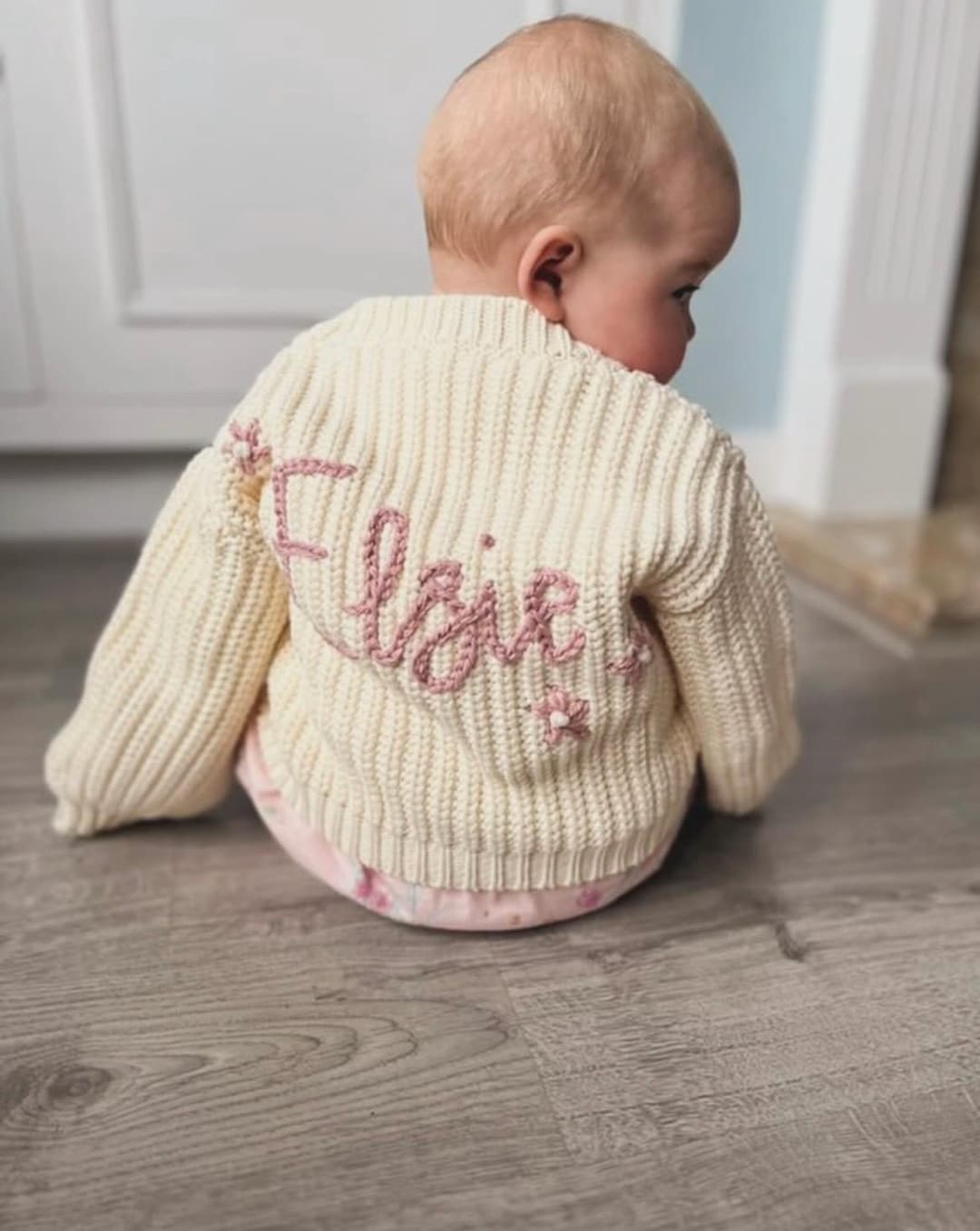 Hand Embroidered Name Cardigan Chunky Knit Baby Cardigan Personalised ...